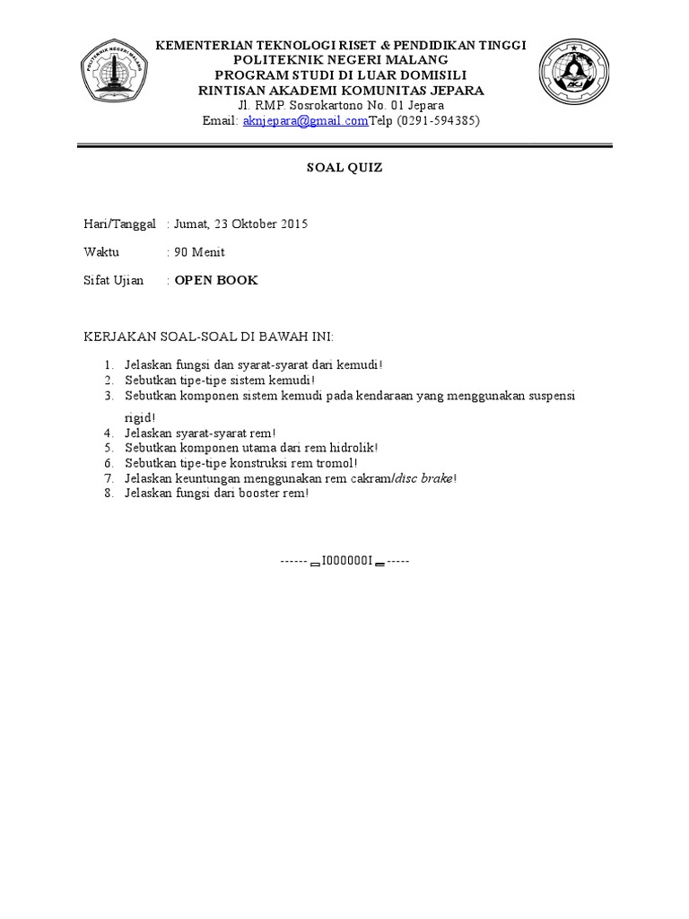 Soal Quiz Casis | PDF | Teknologi & Rekayasa