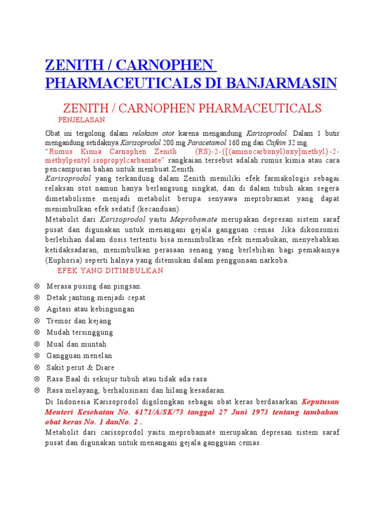 POTENSI BAHAYA KONSUMSI OBAT ZENITH/CARNOPHEN | PDF