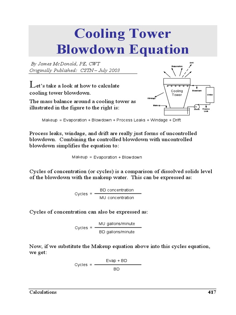 Calculating Cooling Tower Blowdown: Deriving the Key Equation to ...