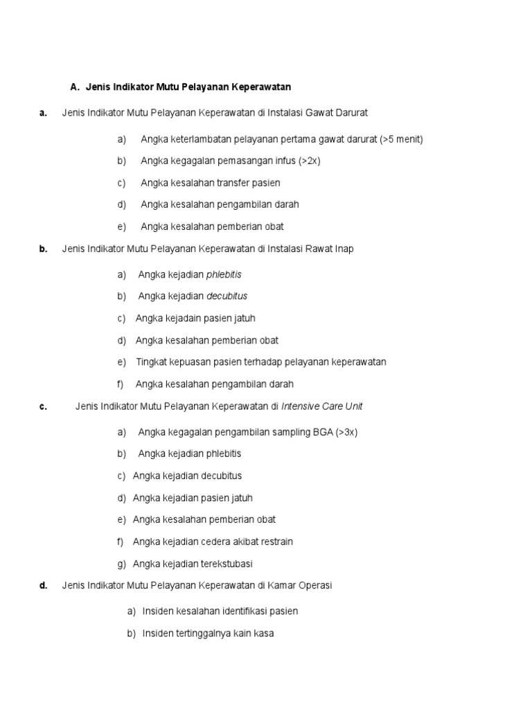Jenis Indikator Mutu Pelayanan Keperawatan | PDF