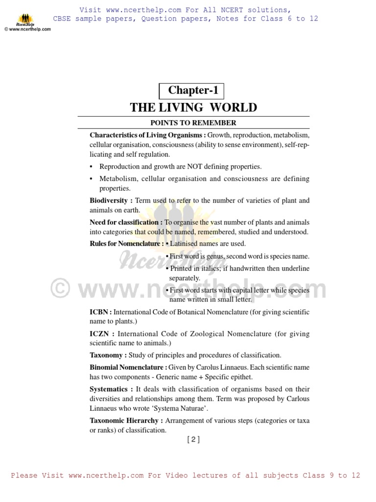 The Living World: Chapter-1 | PDF | Taxonomy (Biology) | Species