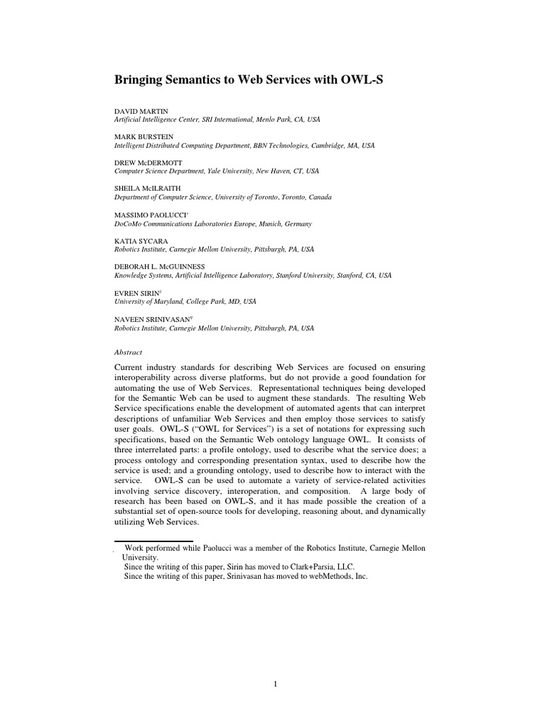 Bringing Semantics To Web Services With OWL S: David Martin | PDF | Resource Description ...