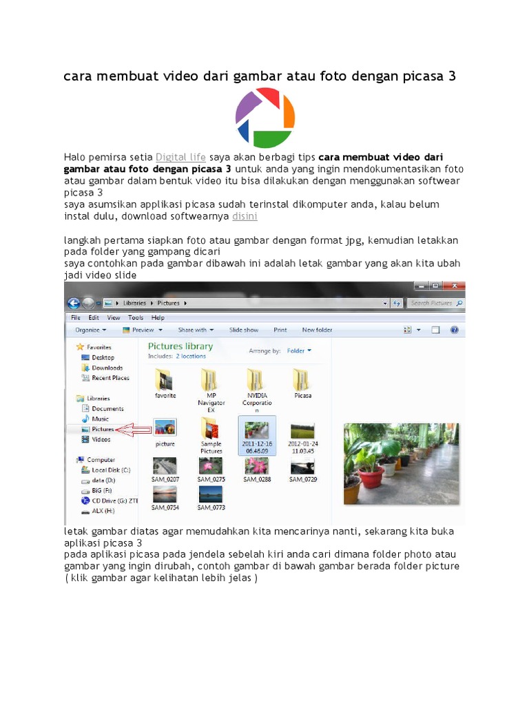 Cara Membuat Video Dari Gambar Atau Foto Dengan Picasa 3 | PDF