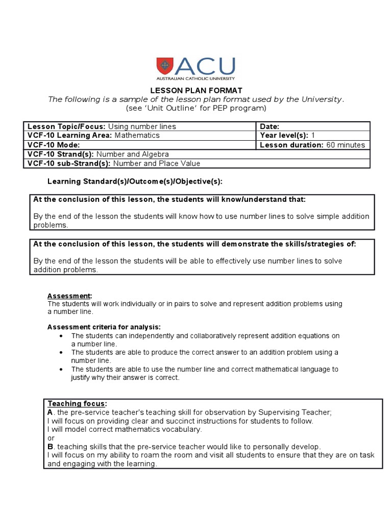 The Following Is A Sample of The Lesson Plan Format Used by The ...