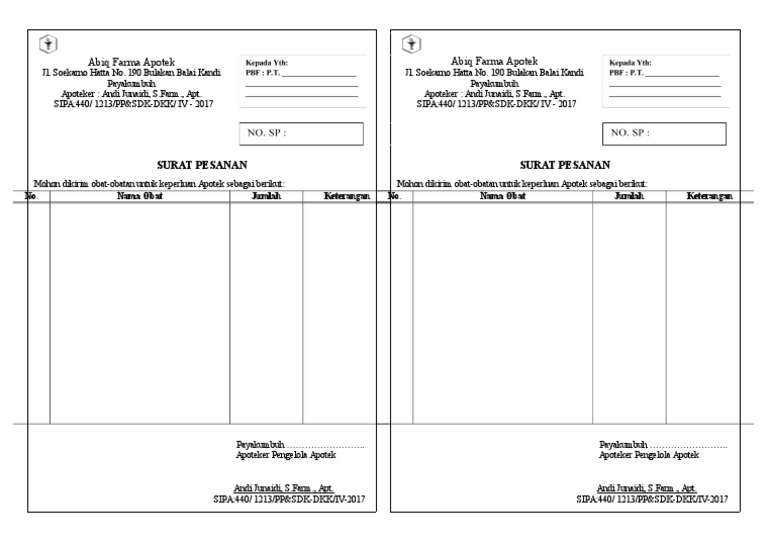 Surat Pesanan Siap Print | PDF