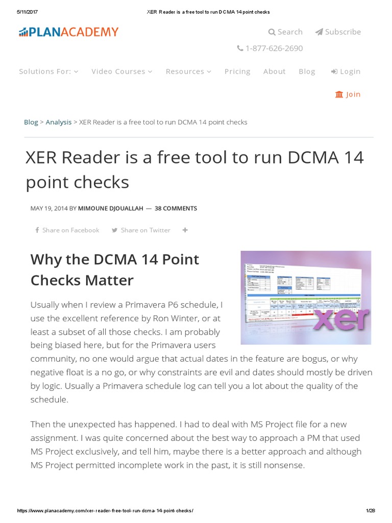 XER Reader Is A Free Tool To Run DCMA 14 Point Checks | PDF | Microsoft ...