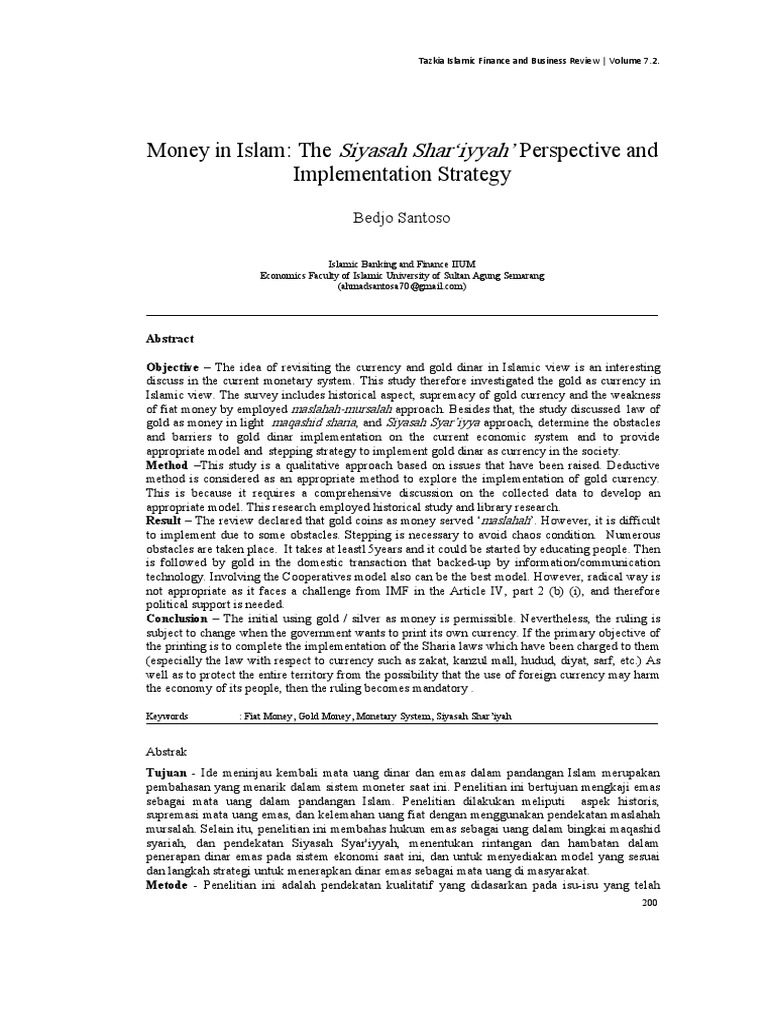 Money in Islam: The Perspective and Implementation Strategy: Siyasah Shar Iyyah' | PDF | Fiat ...