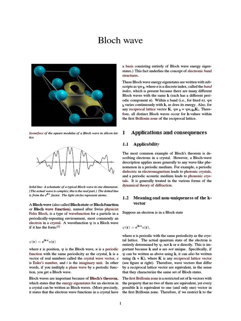 The Bloch Wave: A Periodic Wavefunction Describing Electrons in ...