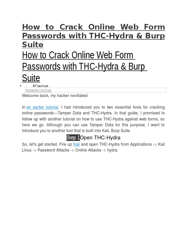 How To Crack Online Web Form Passwords With THC-Hydra & Burp Suite | PDF | Proxy Server ...