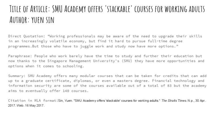 Sin, Yuen. "SMU Academy Offers 'Stackable' Courses For Working Adults ...