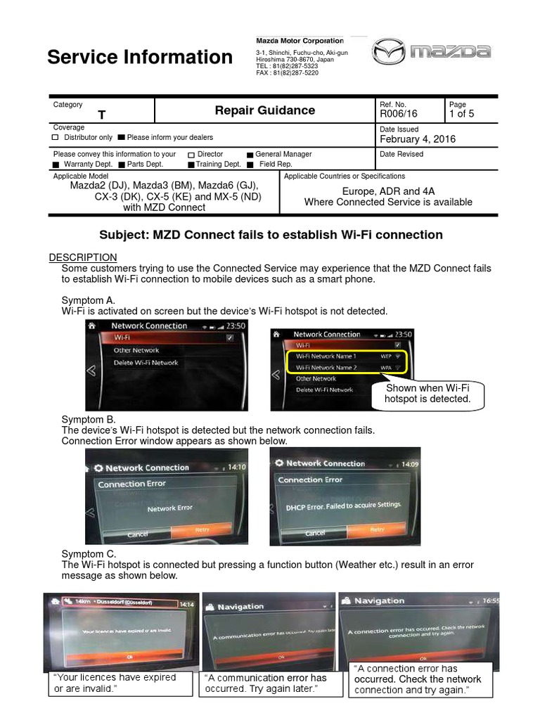 MZD Connect Fails To Establish Wi-Fi Connection | PDF | Wi Fi | Cars Of Japan