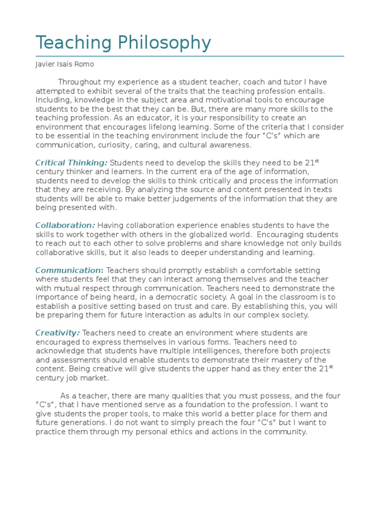 Teaching Philosophy | PDF | Teachers | Collaboration