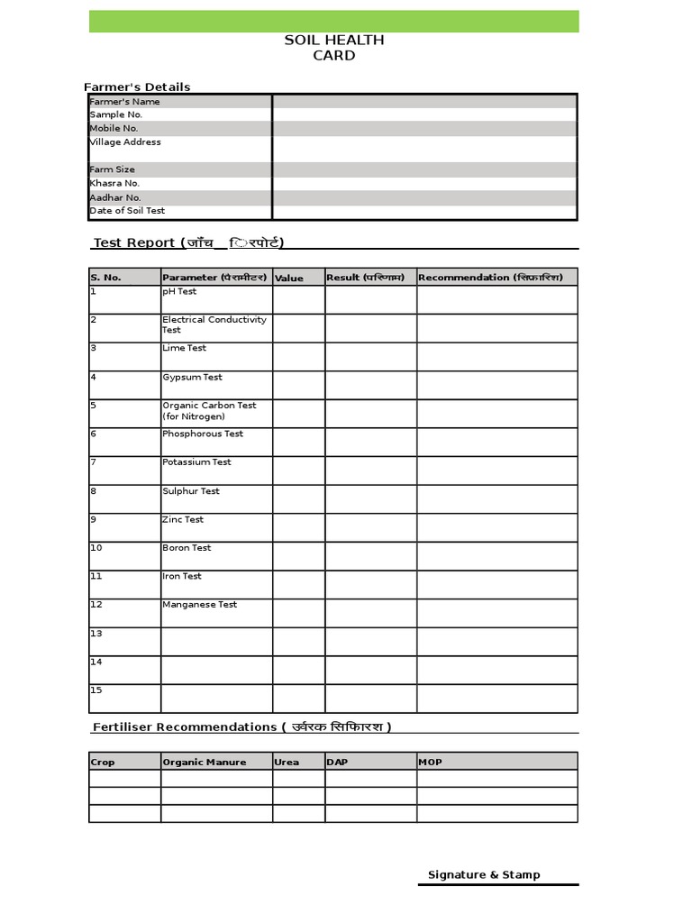 Soil Health Card Test Report Format | PDF