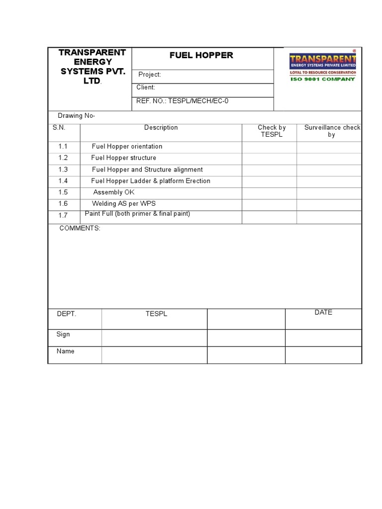 Transparent Energy Systems Pvt. LTD Fuel Hopper | PDF | Energy And ...