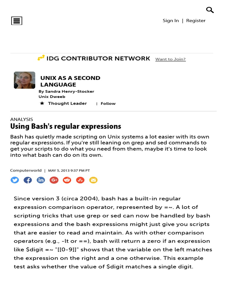 Unix Tip Using Bash S Regular Expressions Html Pdf Regular Expression Areas Of Computer 