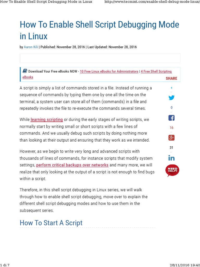 How To Enable Shell Script Debugging Mode In Linux Pdf Command Line Interface Scripting