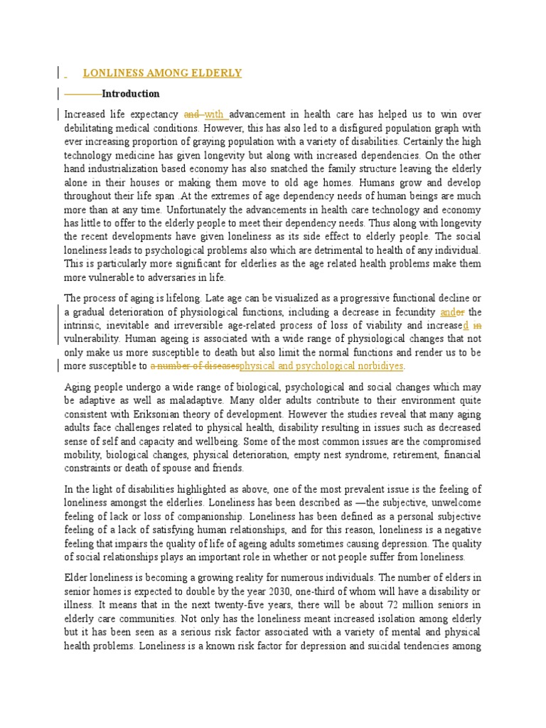 Lonliness Among Elderly: and With | PDF | Loneliness | Solitude