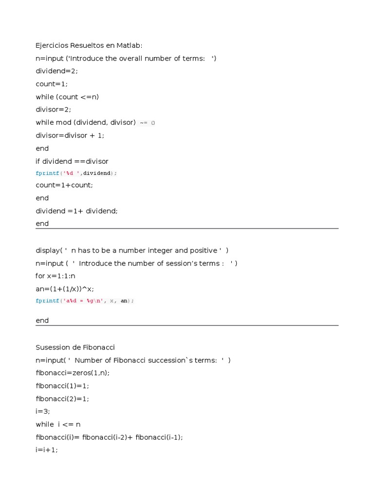 Ejercicios Resueltos en Matlab | PDF | Division (Mathematics ...
