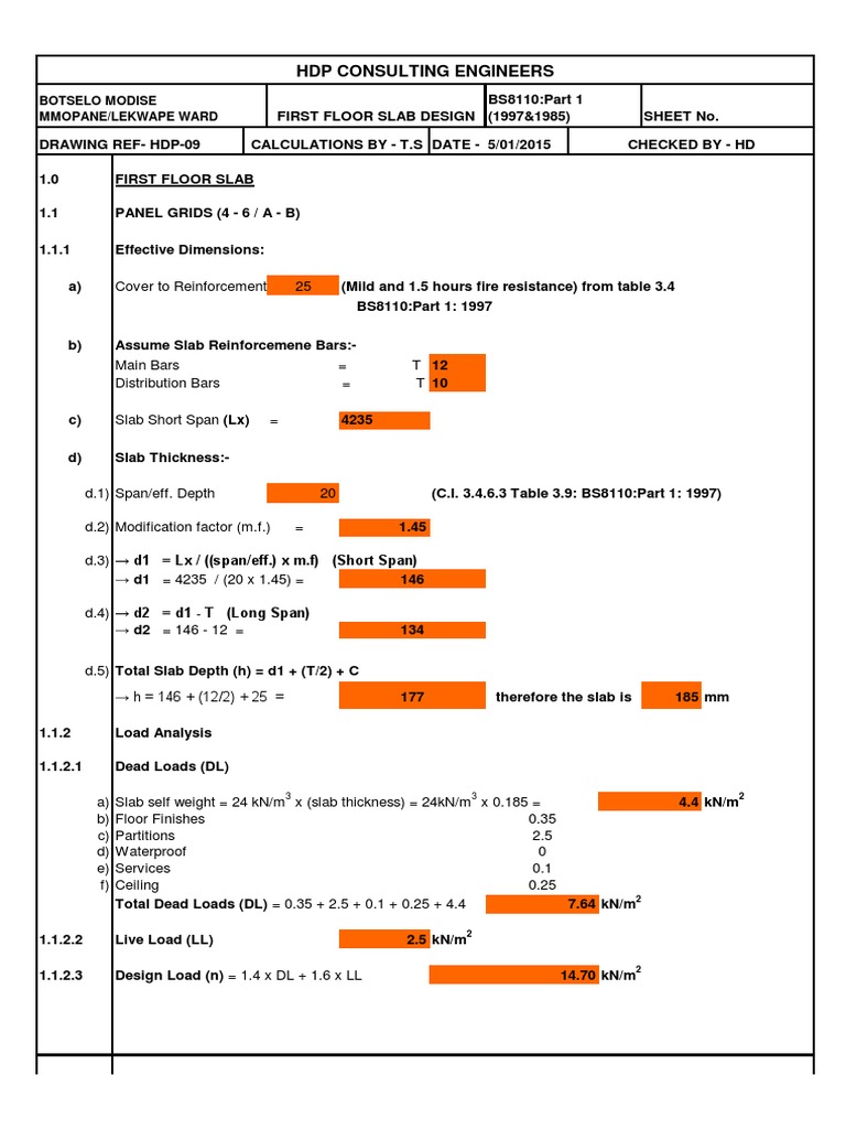 Reinforced Concrete Slab Design Calculations | PDF