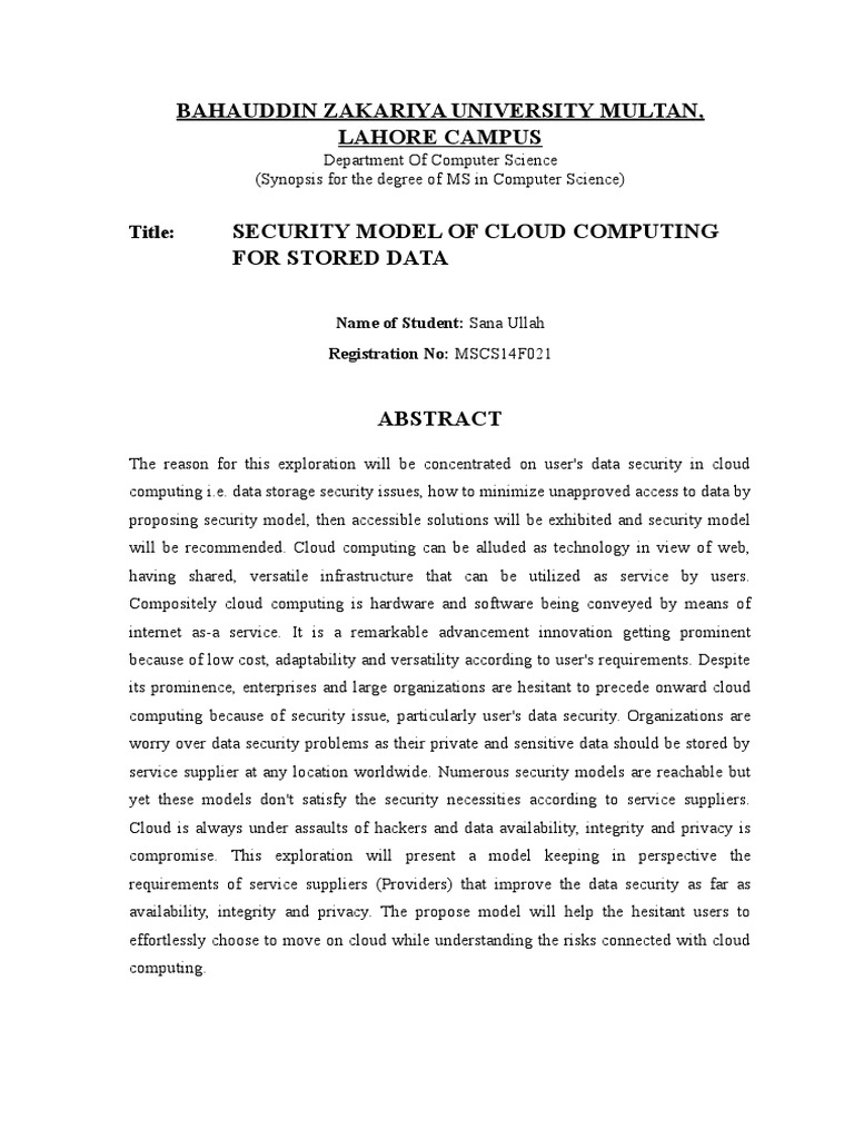 Complete SynopsiS Sana Ullah | PDF | Cloud Computing | Computer Security