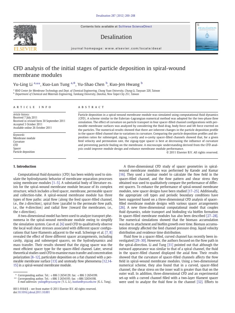 Desalination: Yu-Ling Li, Kuo-Lun Tung, Yu-Shao Chen, Kuo-Jen Hwang | PDF | Membrane ...