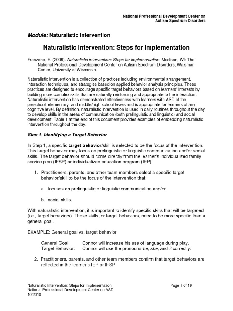 Naturalistic Intervention: Embedding Targeted Skills | PDF | Autism Spectrum | Autism