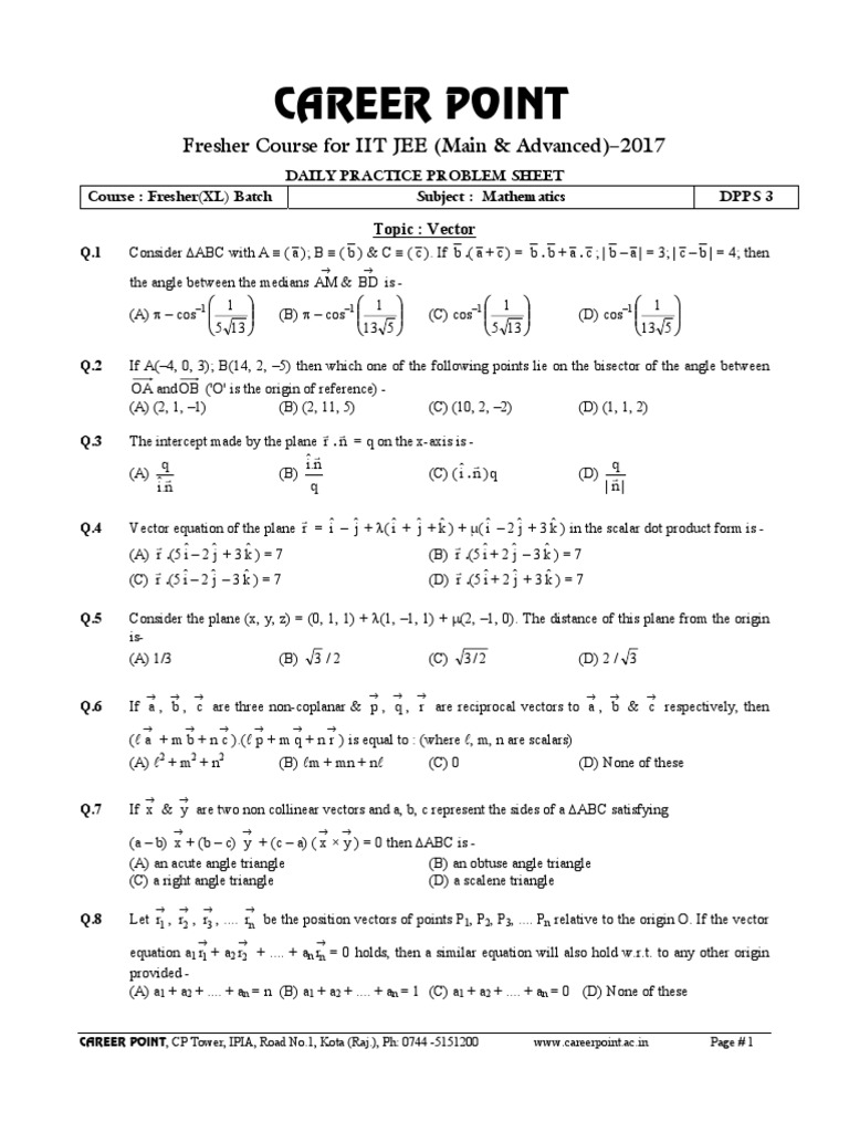 Dpps 3 Vector Pdf Geometry Algebra