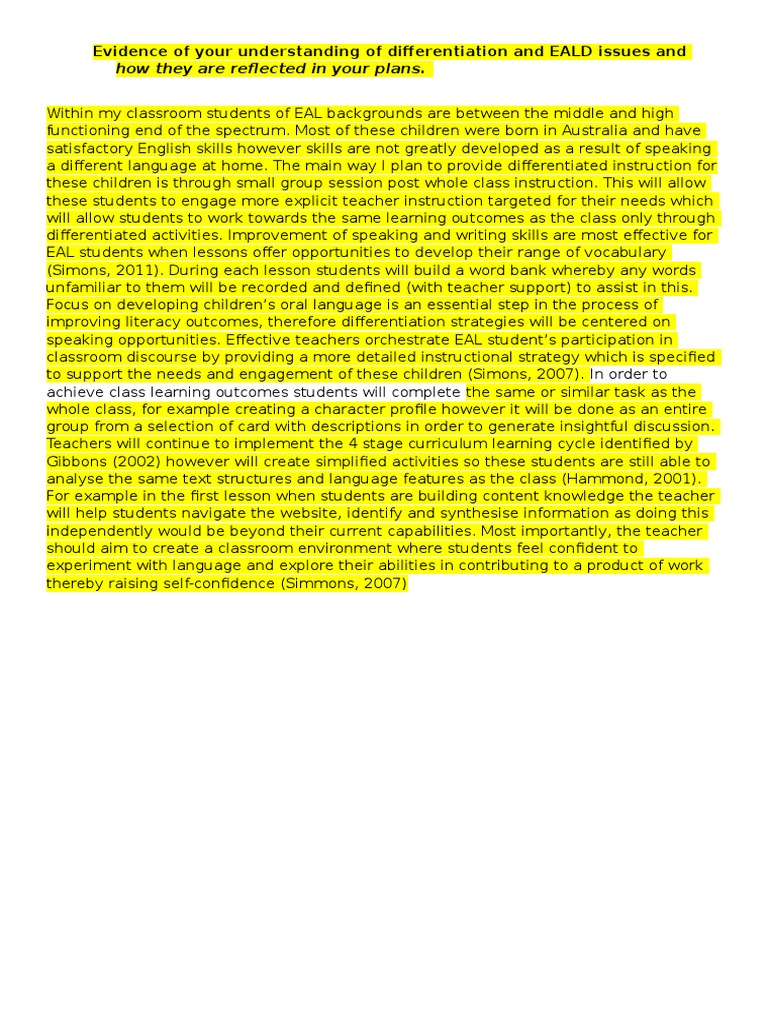 Differentiation Strategies for EAL Students | PDF | Teachers ...