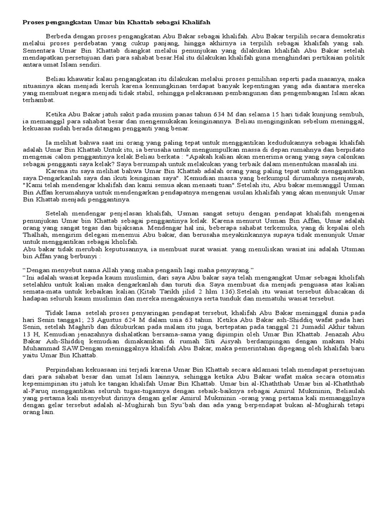 Proses Pengangkatan Umar Bin Khattab Sebagai Khalifah Pdf
