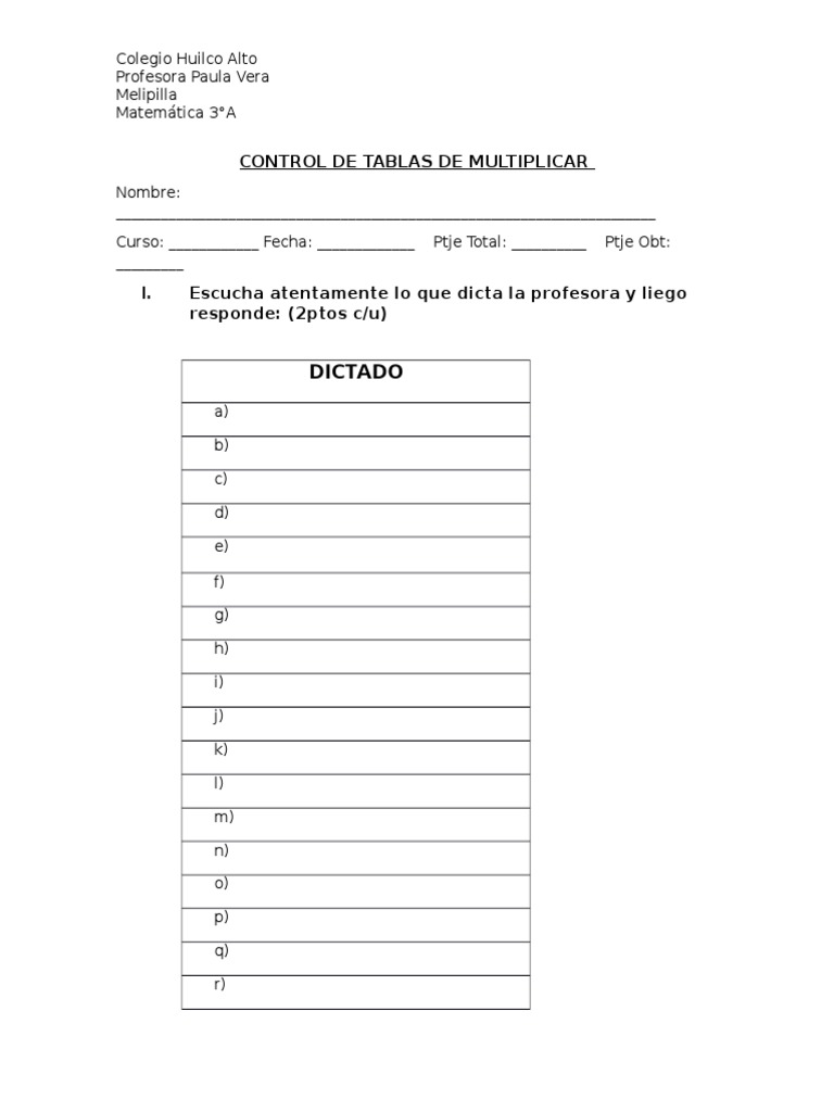 Control de Tablas de Multiplicar | PDF | Aritmética | Multiplicación