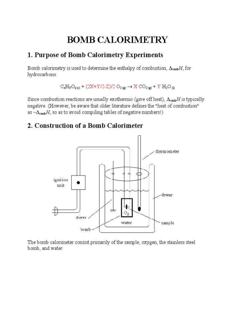 Purpose of Bomb Calorimetry Experiments | PDF