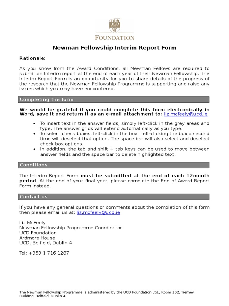Newman Fellow Interim Report Form | PDF | Computing And Information ...