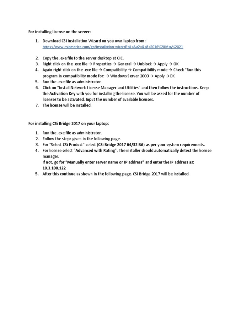 Csibridge 2017 Installation | PDF