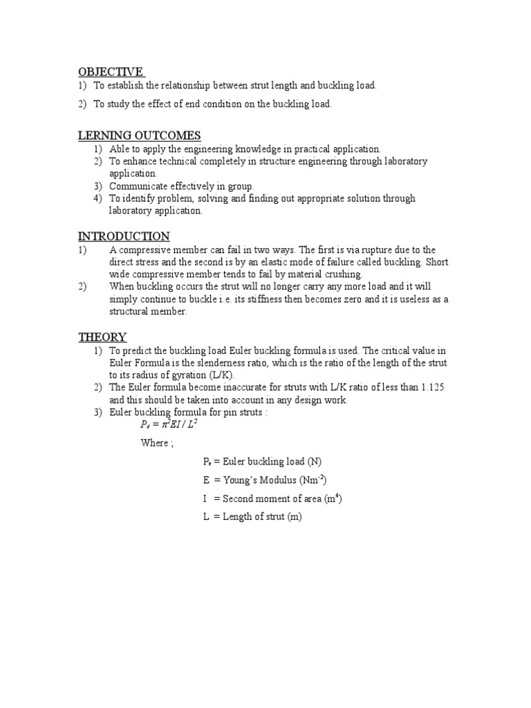 Lab 5-Buckling of Struts | PDF | Buckling | Mechanical Engineering