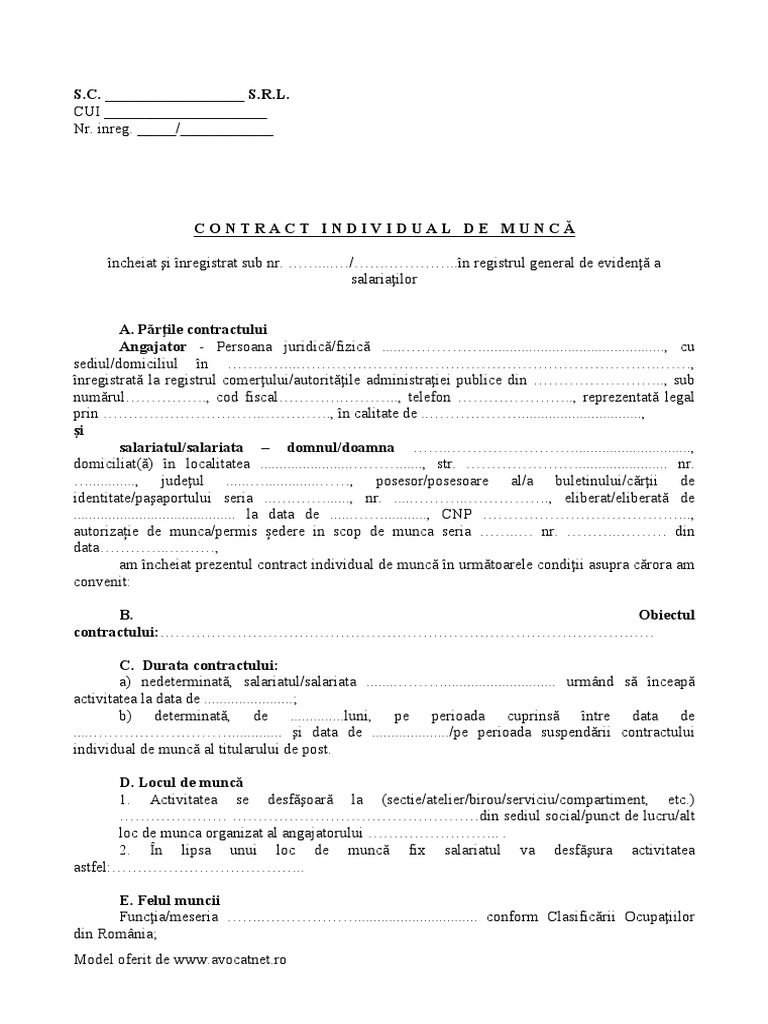 Contract de Munca Model 2017 | PDF