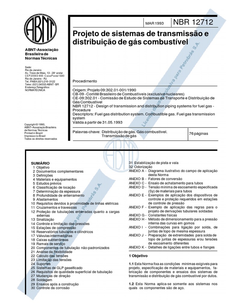 NBR 12712 | PDF | Estresse (Mecânica) | Gás natural