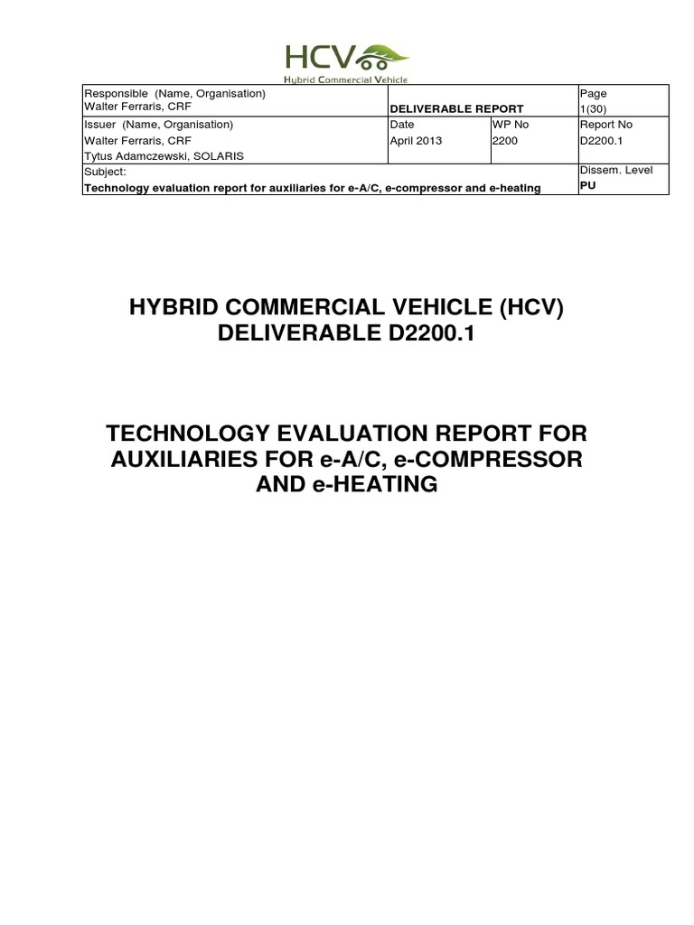 Technology Evaluation Report for Electrical Auxiliary Systems in Hybrid ...
