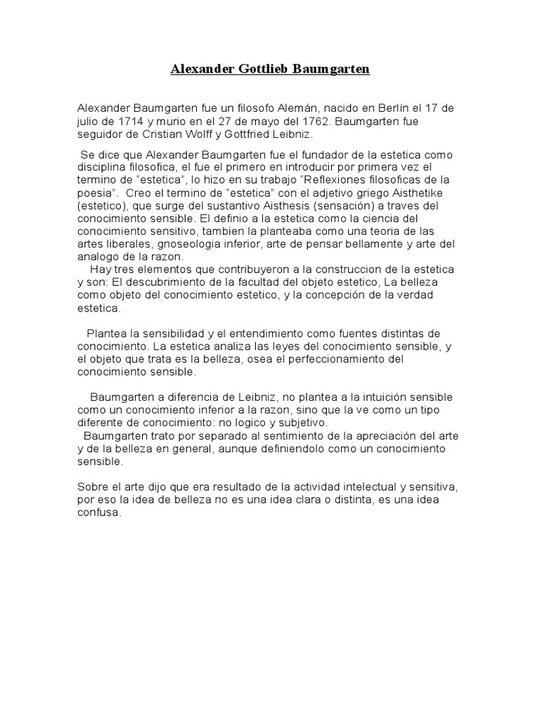 Alexander Gottlieb Baumgarten - Arte