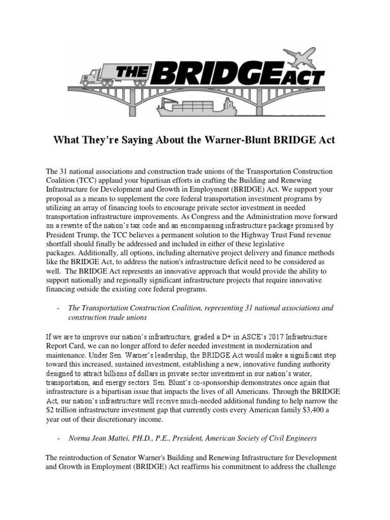Bridge Act Endorsers - Final | PDF | Infrastructure | Transport