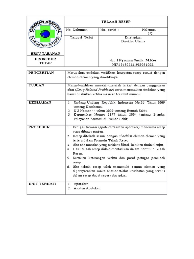 Telaah Resep Obat di BRSU Tabanan | PDF