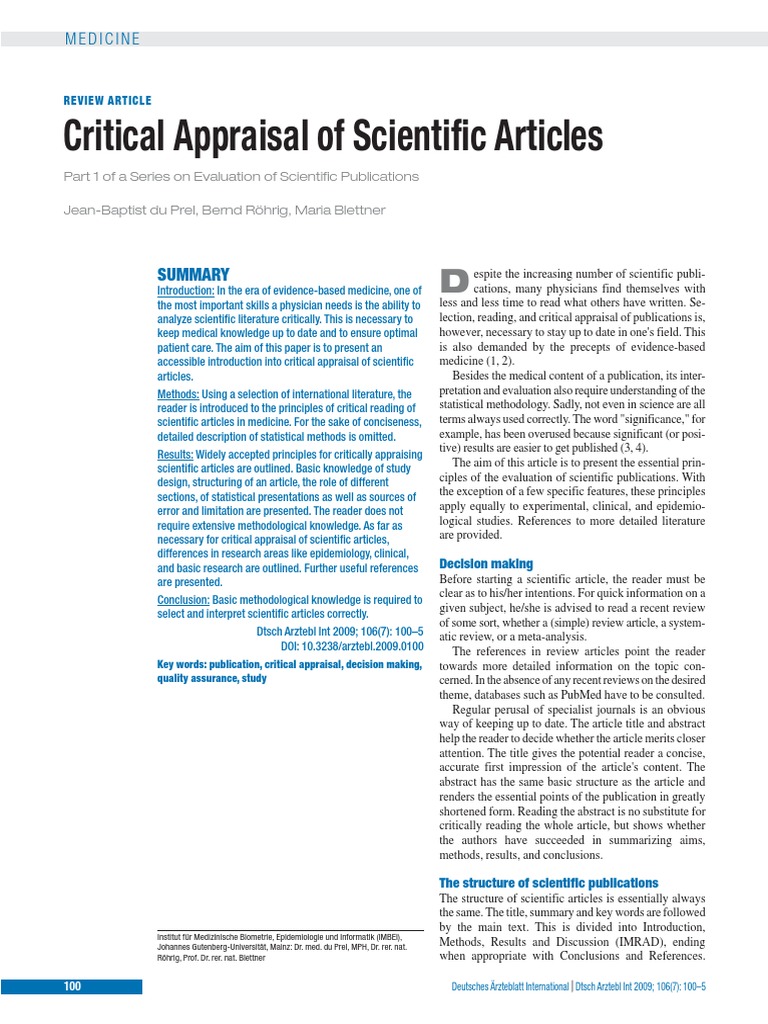 Critical Appraisal of Scientific Articles: Medicine | PDF | Cohort ...