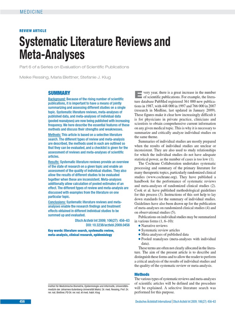 Systematic Literature Reviews and Meta-Analyses: Medicine | PDF | Meta ...