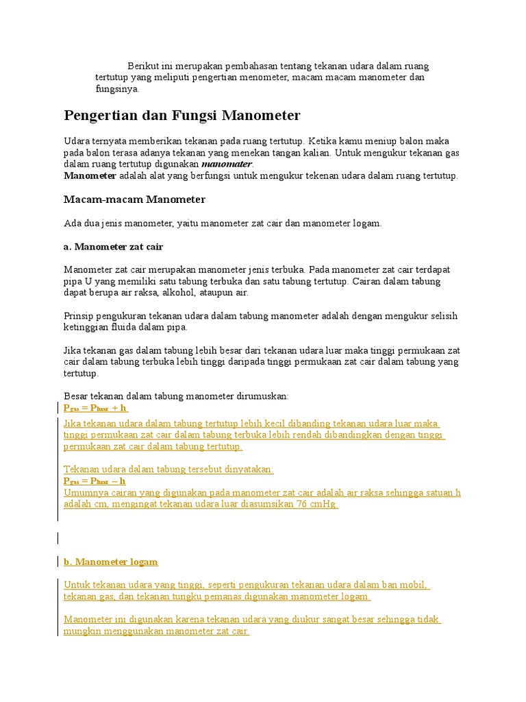 Manometer Pipa U | PDF