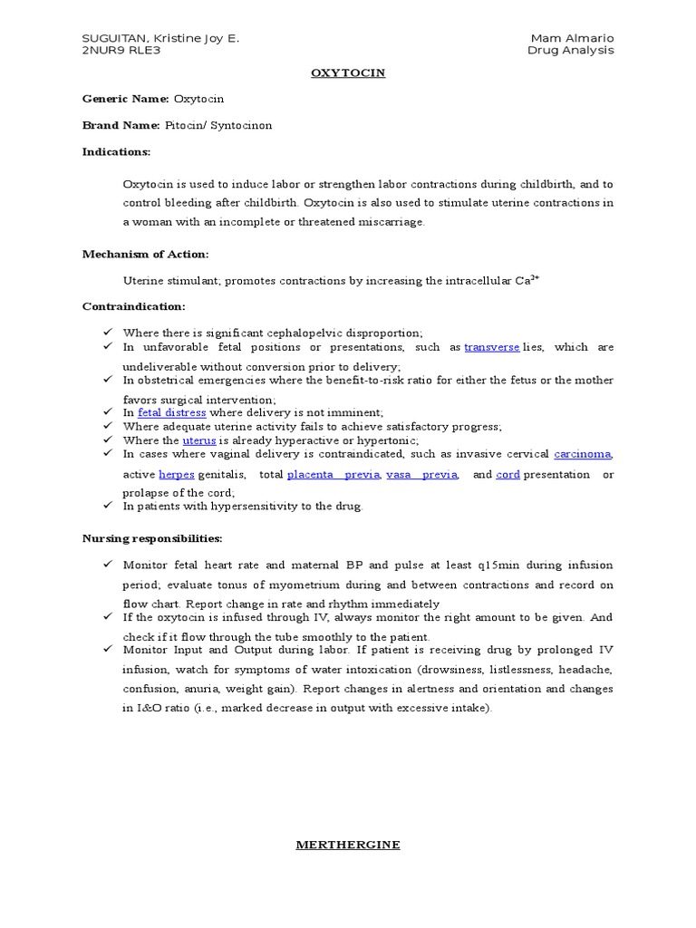 Oxytocin Drug Analysis and Indications | PDF | Childbirth ...
