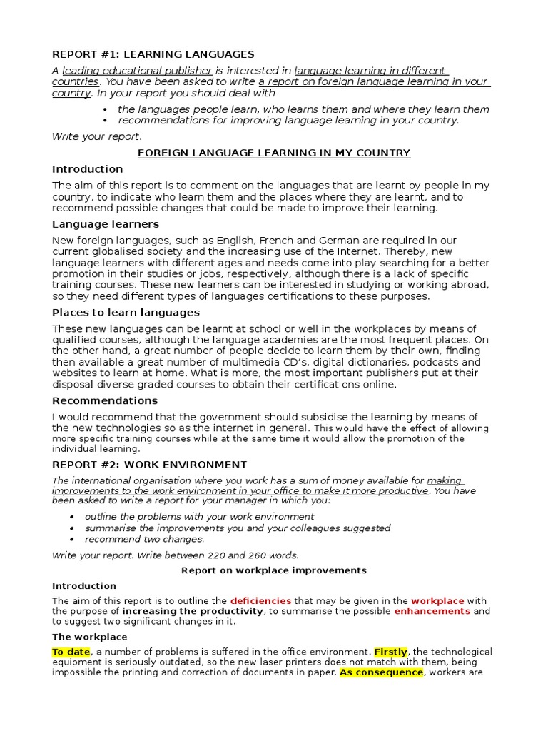 Report #1: Learning Languages: Report On Workplace Improvements | PDF ...