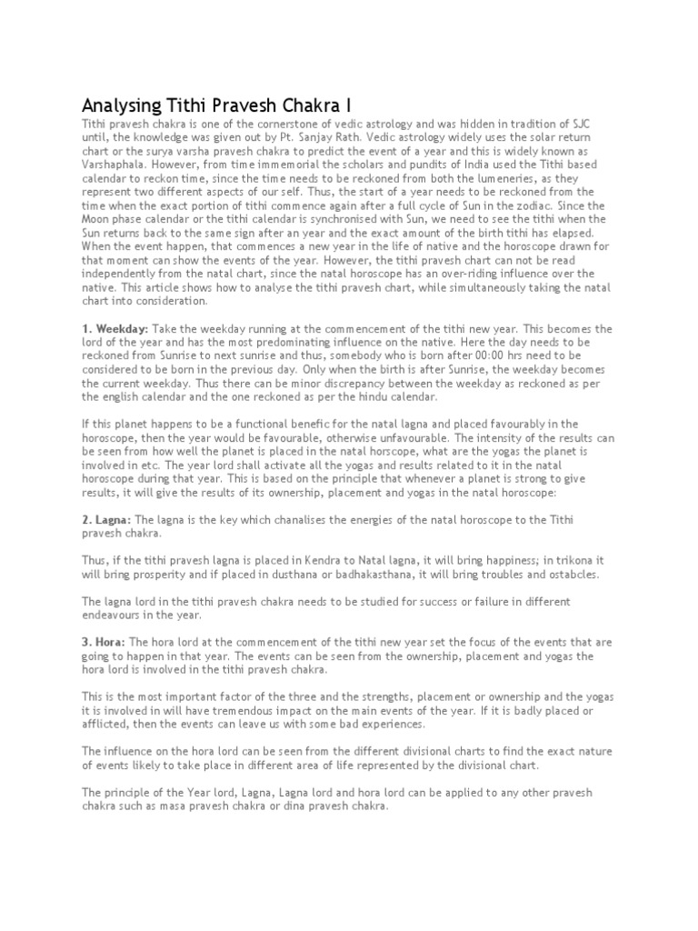 Tithi Pravesh Chart Analysis Guide | PDF | Ancient Science | Esoteric ...