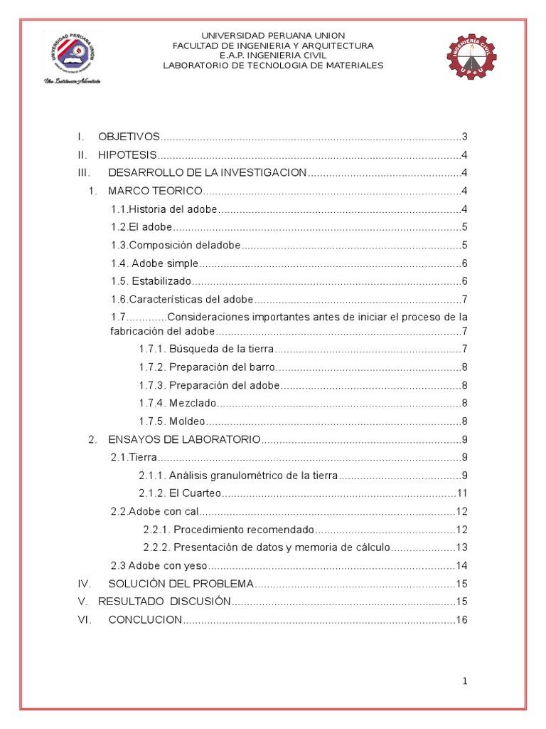 Informe de Adobe | PDF | Ingeniería | Materiales de construcción