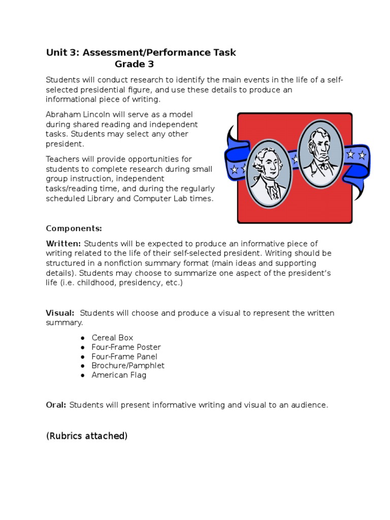 Unit 3: Assessment/Performance Task Grade 3 | PDF
