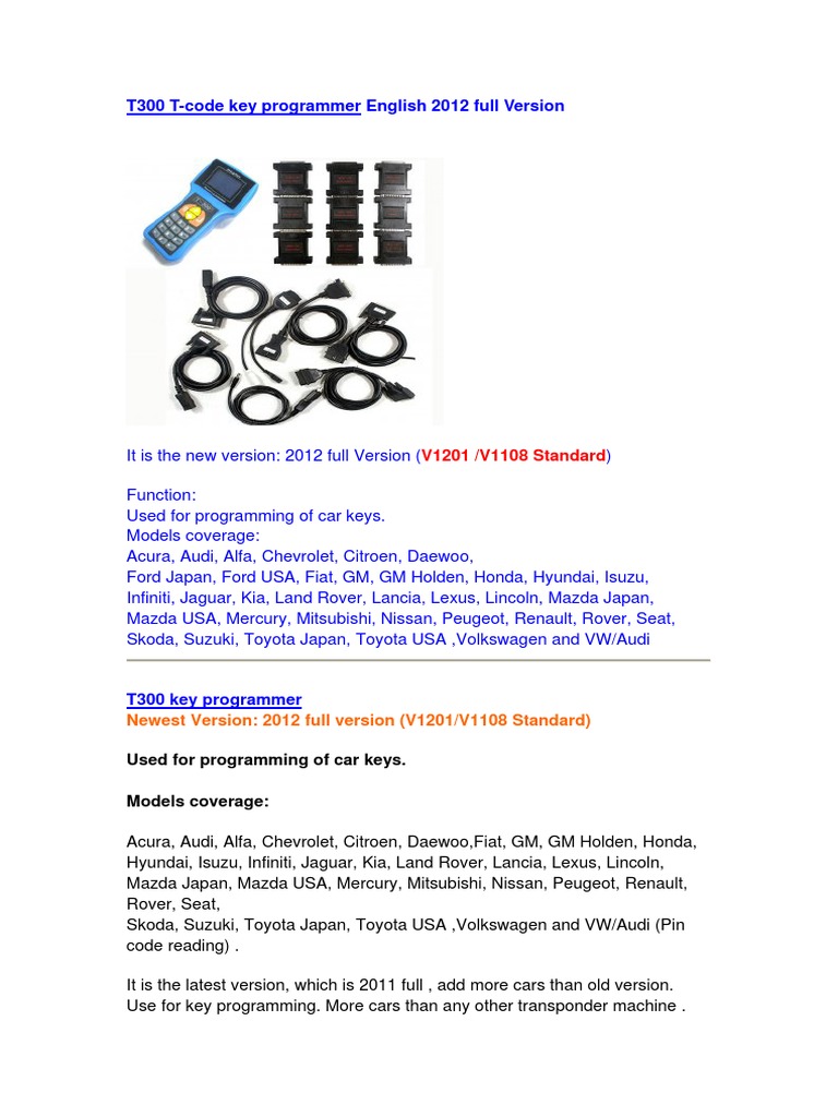 T300 T-Code Key Programmer | PDF | Nissan | Chevrolet