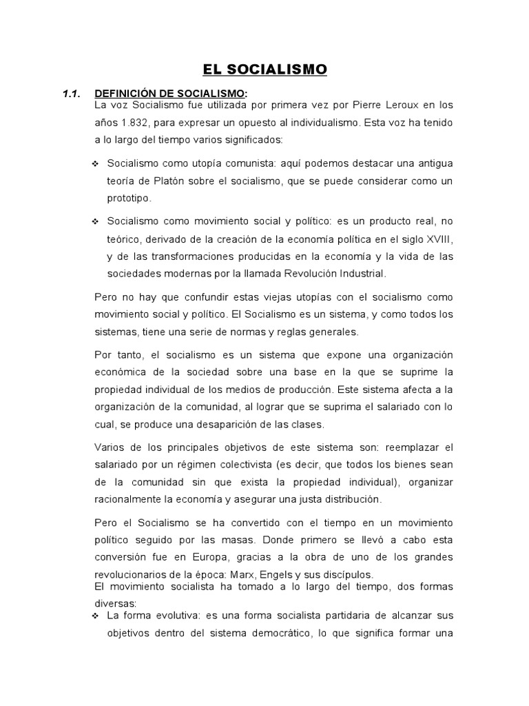 El Socialismo: Definición de Socialismo | PDF